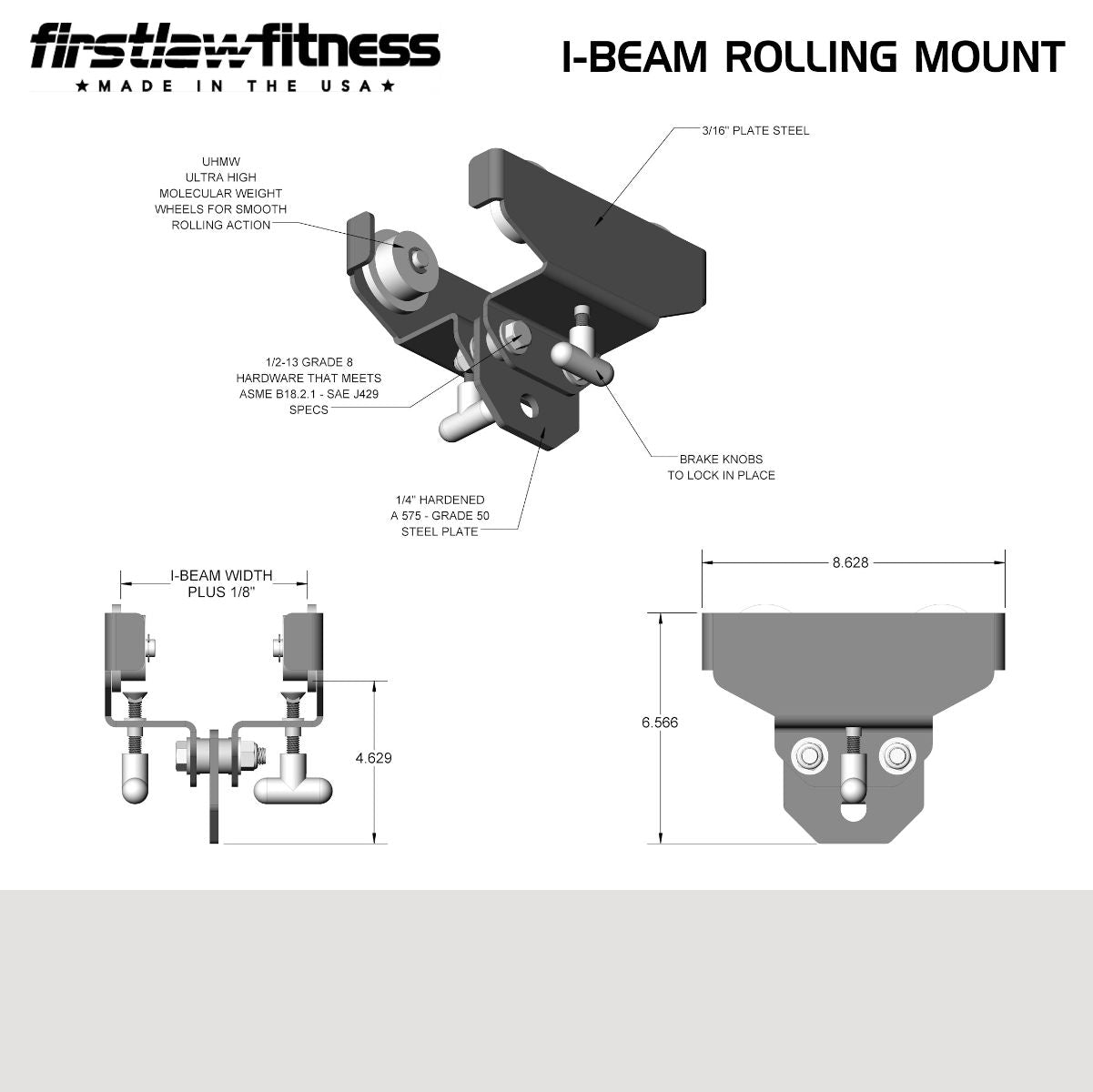 8ft Rail & Rolling Mount - with Remote Brake - Firstlaw Fitness